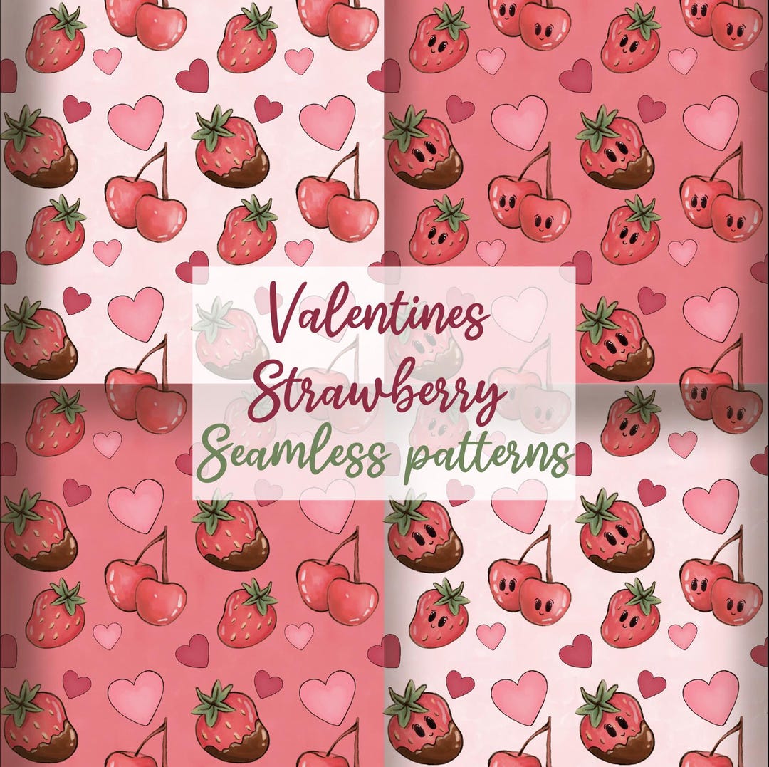 Pink and Red Valentine’s Day Seamless Pattern, Strawberry and Cherry ...