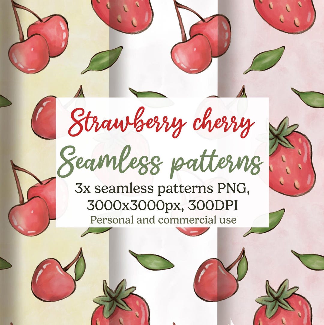 Strawberry Seamless Pattern Bundle, Coquette Cherry Digital Paper ...