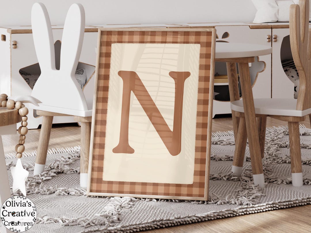 Custom Gingham Initial Print, Vintage Style Gingham Letter Wall Art ...
