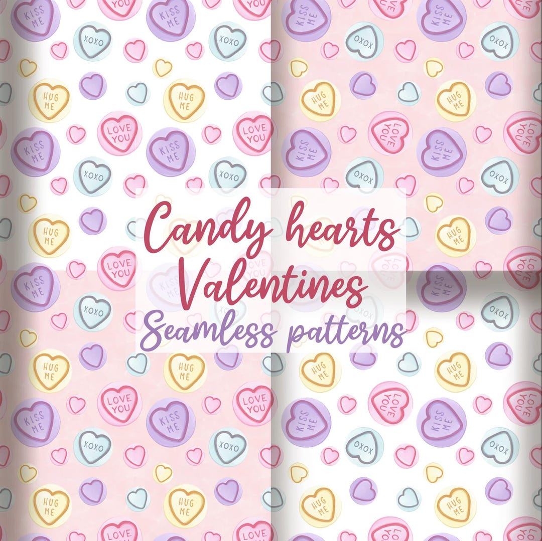 Valentines Candy Hearts Seamless Pattern, Conversation Hearts Digital ...