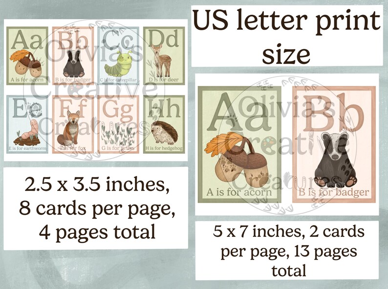 ABC Flashcards Woodland Theme, A-Z Montessori Cards, Educational ...