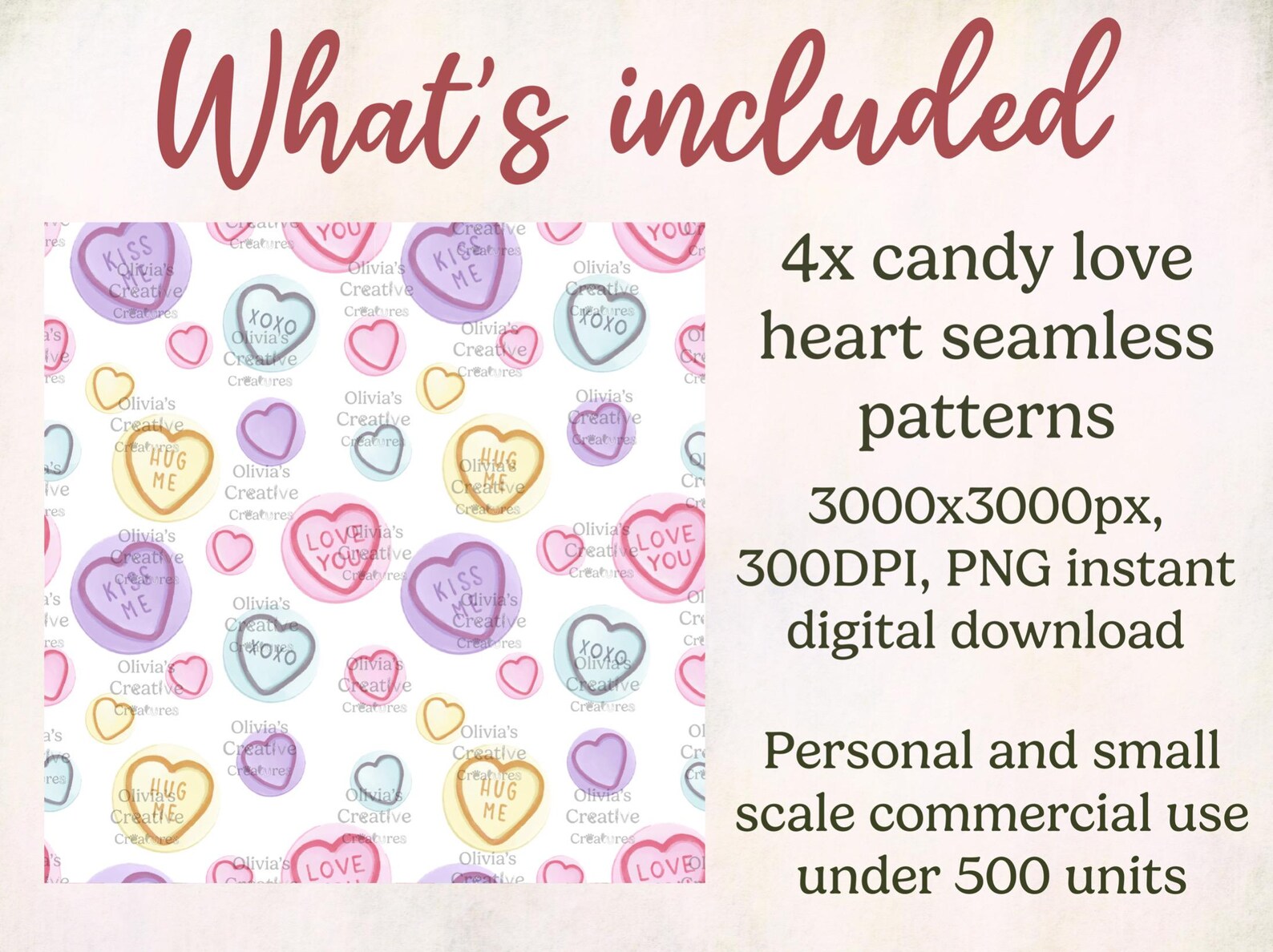 Valentines Candy Hearts Seamless Pattern, Conversation Hearts Digital ...