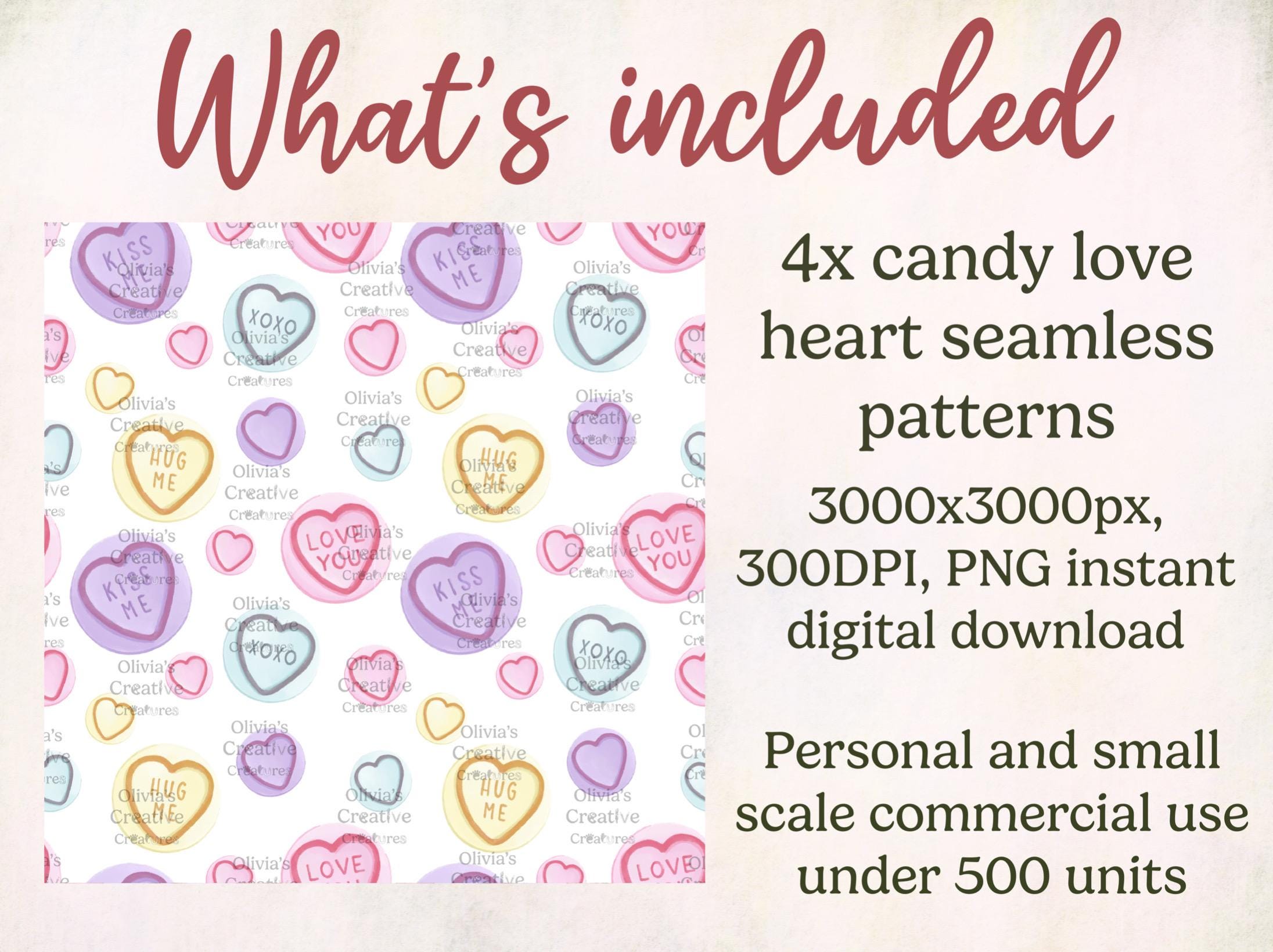 Valentines Candy Hearts Seamless Pattern, Conversation Hearts Digital ...