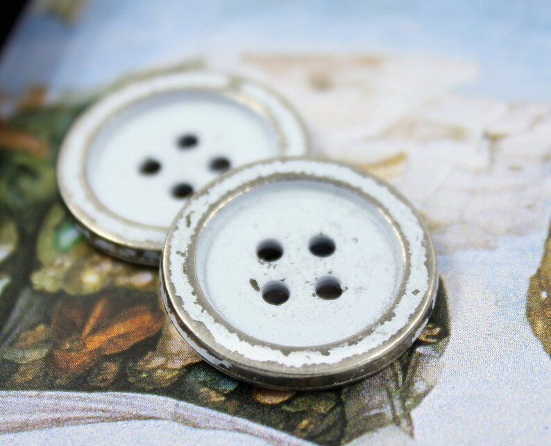 Metal Buttons Light Blue Painting Metal Buttons Silver | Etsy