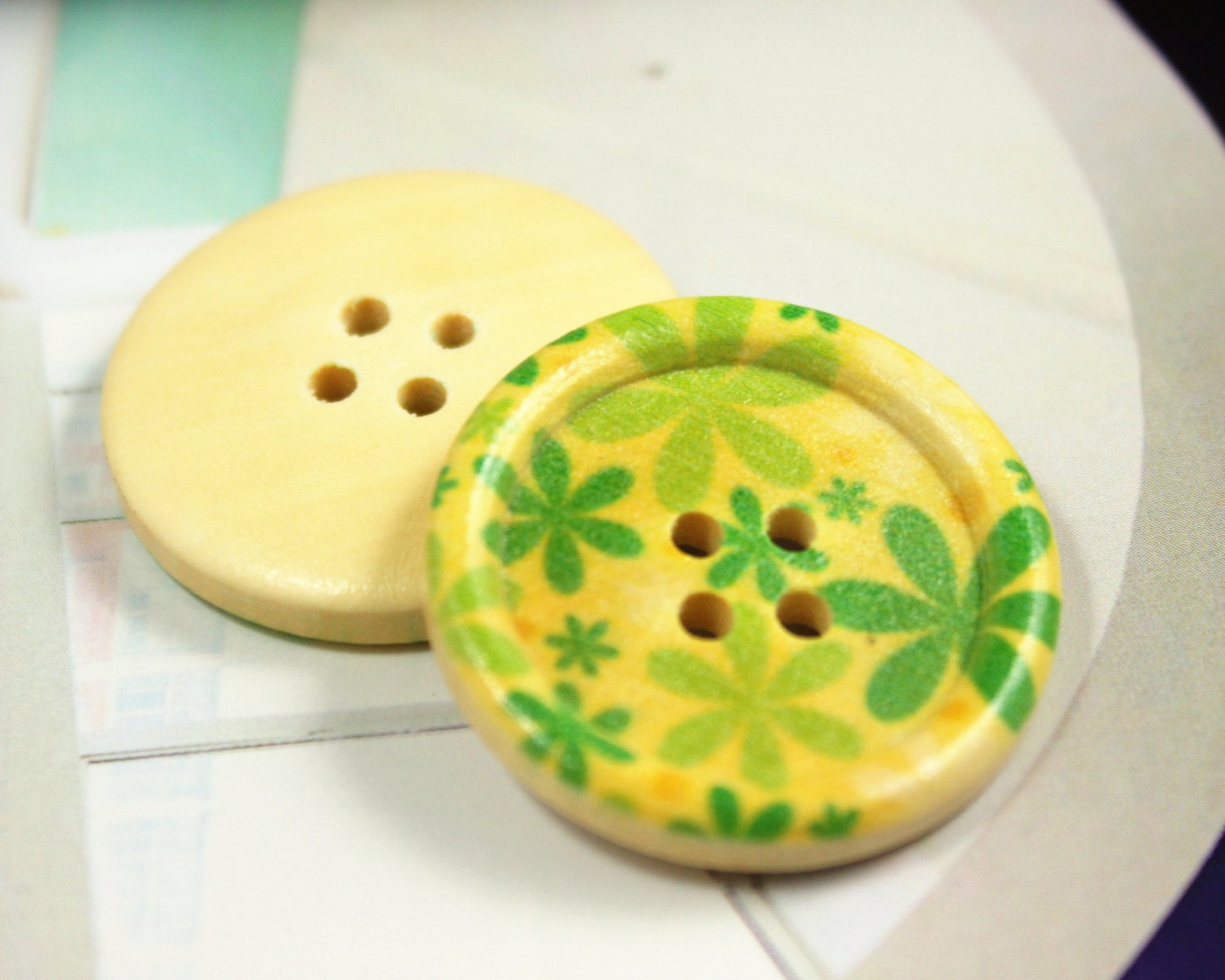 Wooden Buttons Green Theme Flowers Natural Wood Buttons. - Etsy