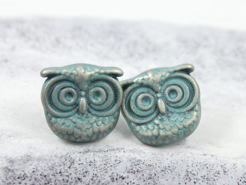 Metal Buttons Owl Antique Silver Cyan Patina Metal Shank | Etsy