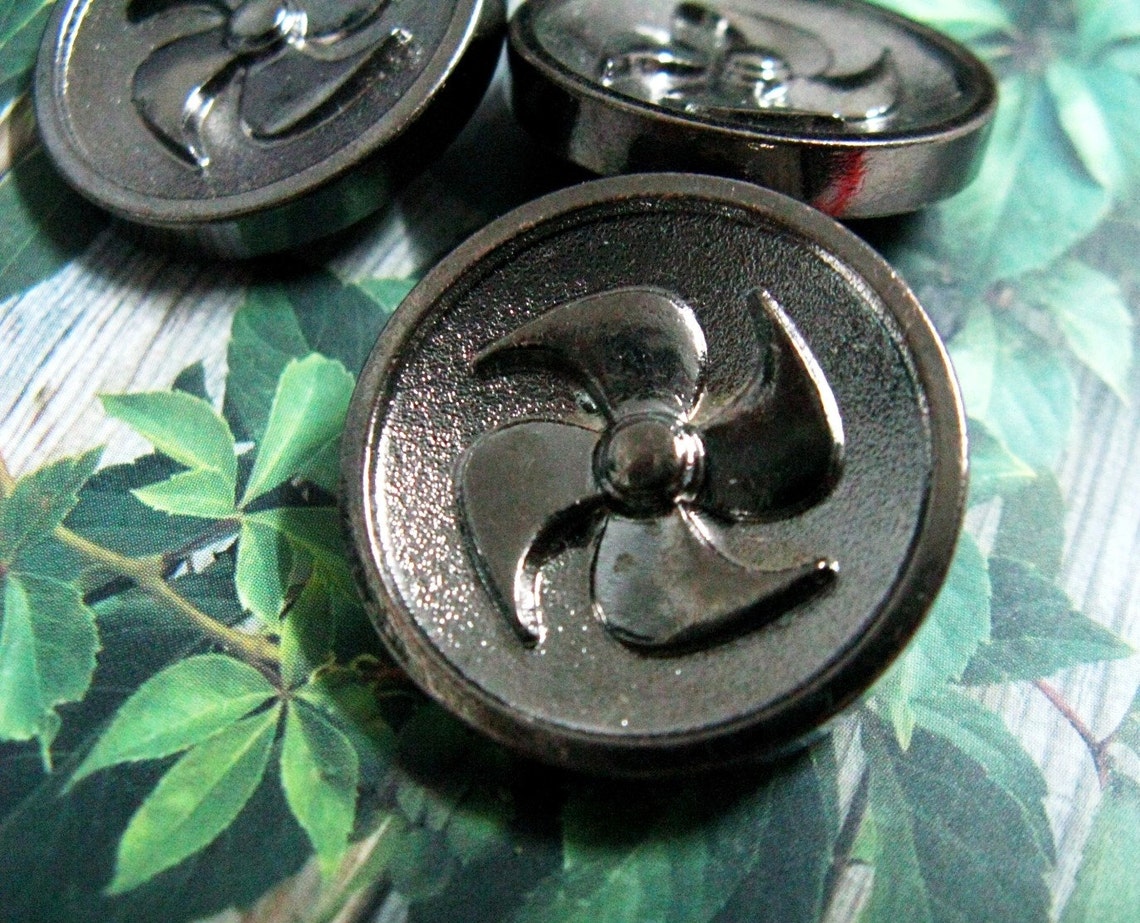 Metal Buttons - Pinwheel Metal Buttons , Shiny Gunmetal Color , Shank ...