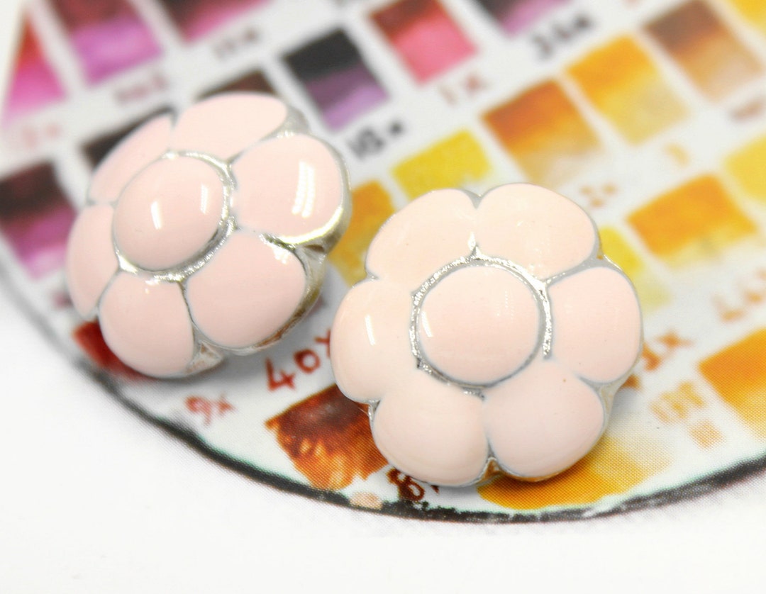 Metal Buttons - Pink Enamel Silver Flower Metal Shank Buttons , 0.79 ...