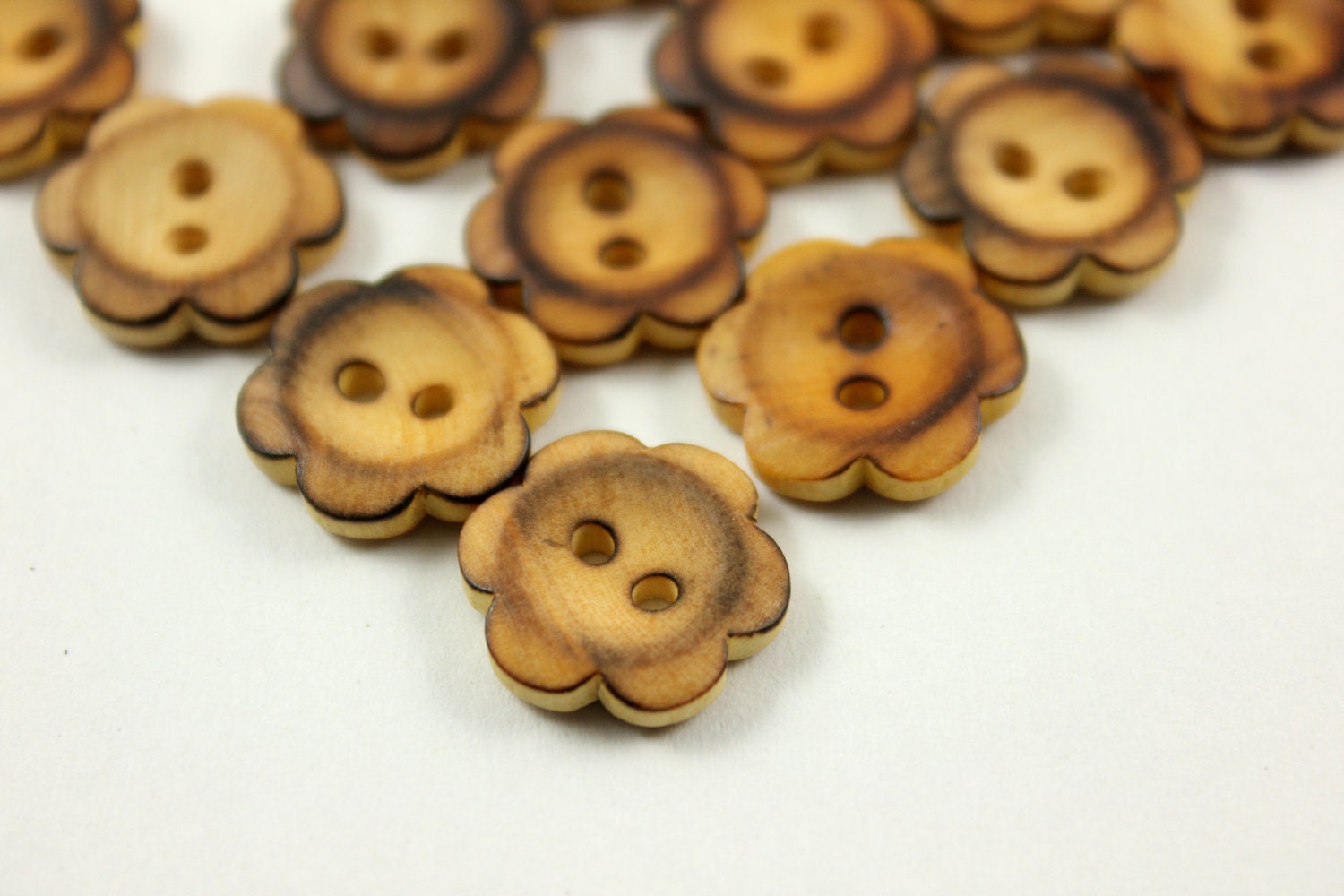 Wood Buttons 10 Pieces of Original Wood Burned Edge Flower - Etsy