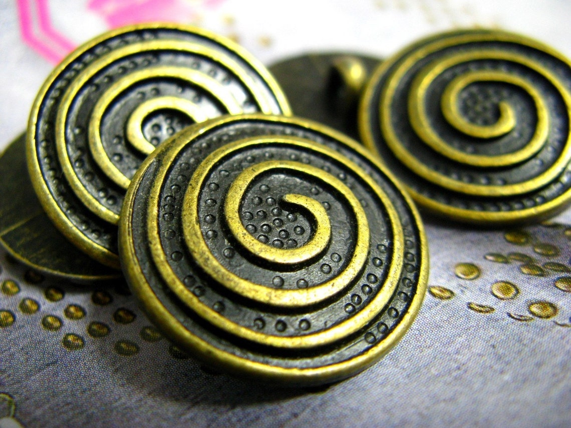 Metal Buttons Spiral Metal Buttons Antique Brass Color - Etsy