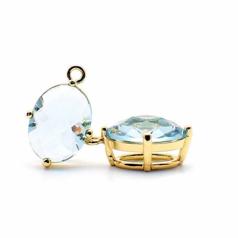 2 Oval Blue Sapphire Crystal Glass Pendant 16mm Gold Plated Etsy Uk