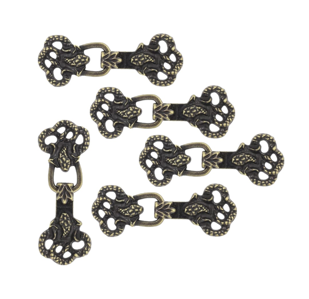 Cloak Clasp Fasteners - 5 Pairs Snake Head Cloak Clasp Antique Brass ...