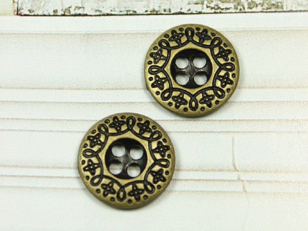 Metal Buttons - Scrollwork Border Metal Buttons , Antique Brass Color ...