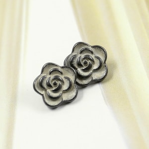 Metal Buttons - Rose Flower Metal Buttons , Gunmetal Gray Color , Shank ...