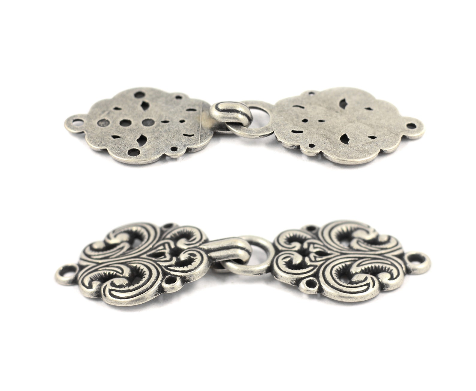 Cloak Clasp Fasteners - Antique Silver Rococo Swirl Flower Cloak Clasp ...