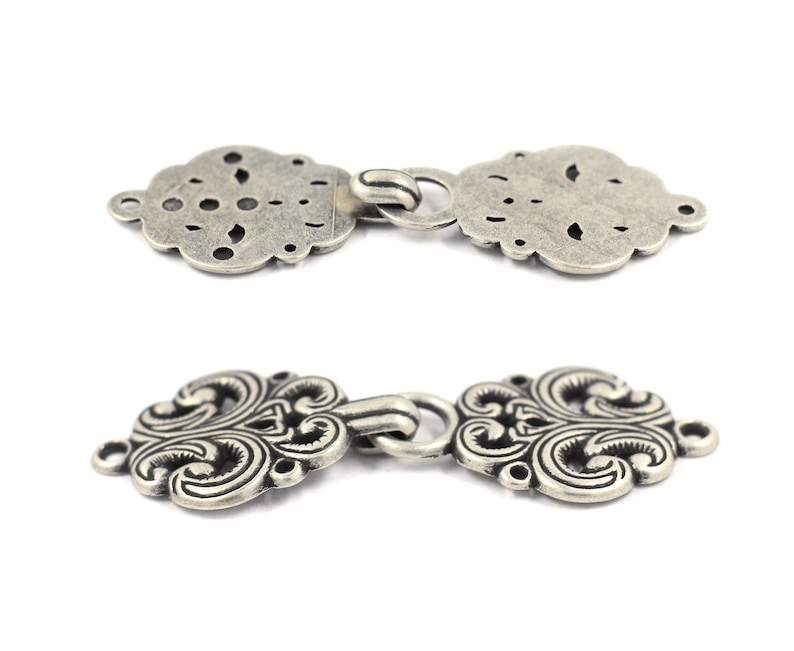 Cloak Clasp Fasteners - Antique Silver Rococo Swirl Flower Cloak Clasp ...