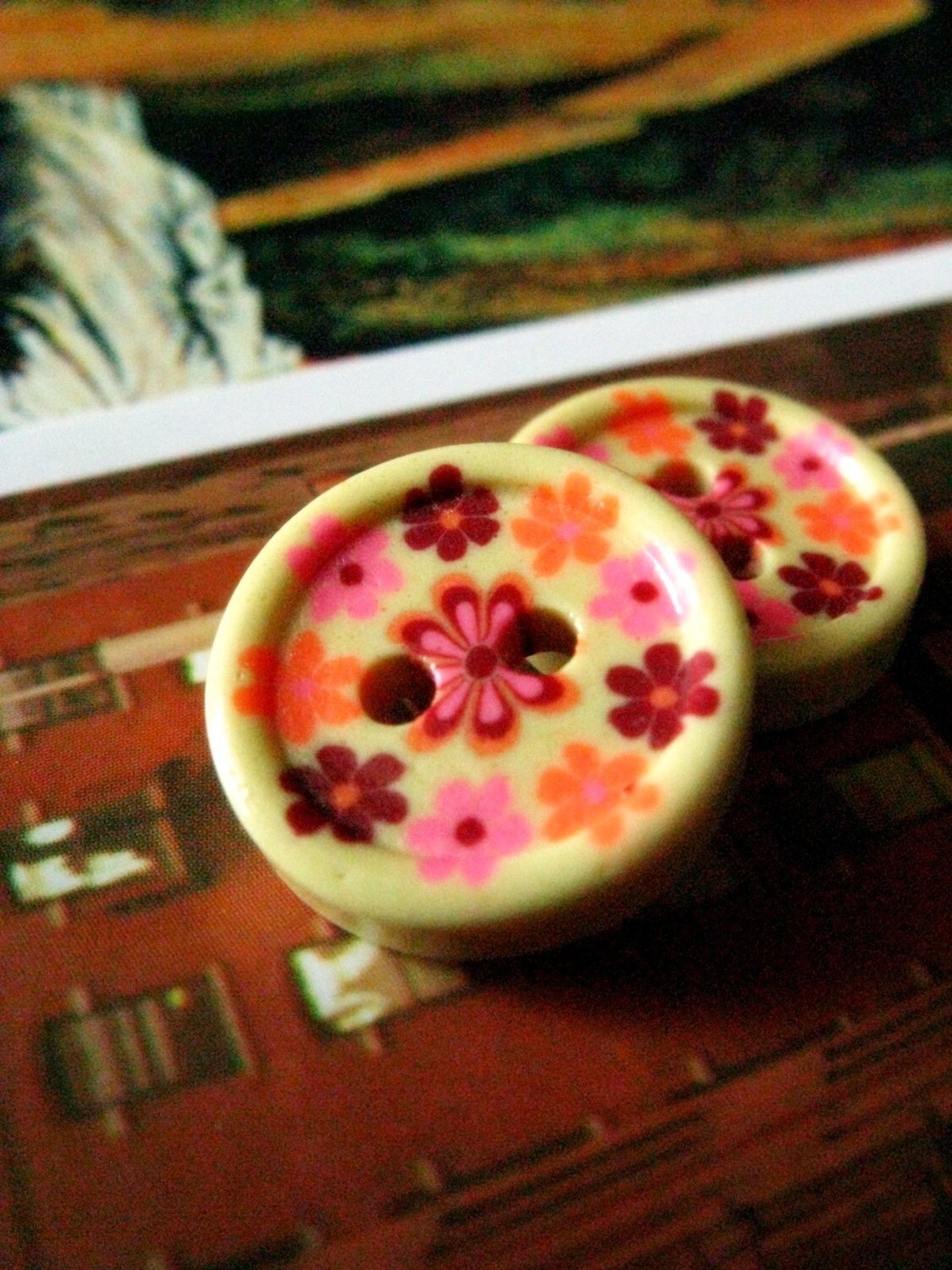Lovely Light Yellow Plastic Buttons With Colorful Floret - Etsy