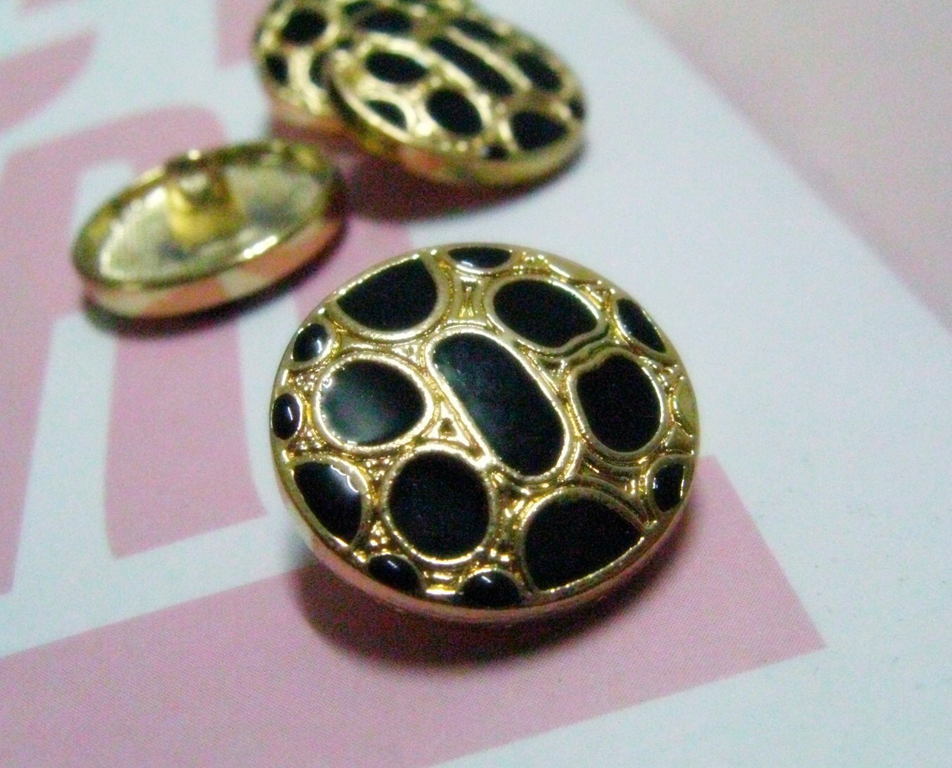 Metal Buttons Black Enamel Dapple Metal Buttons Gold Color | Etsy