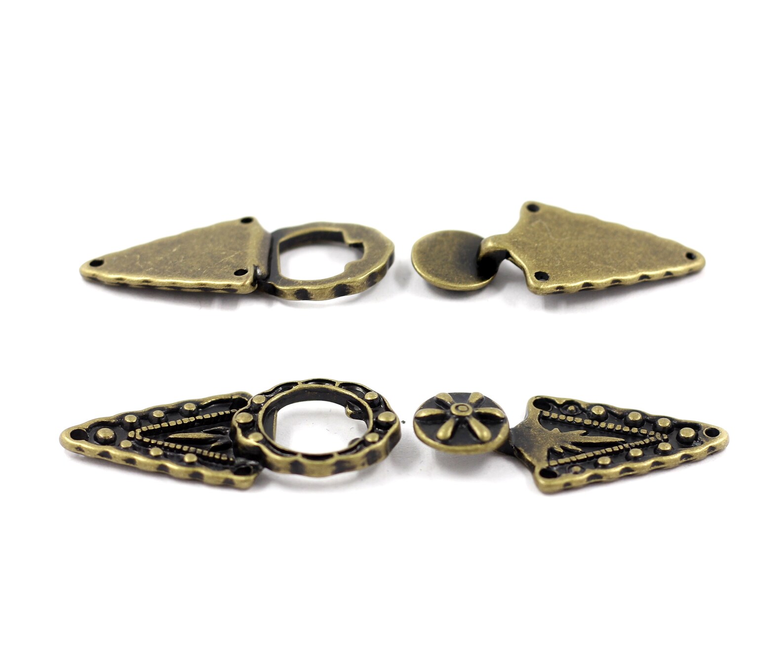 Cloak Clasp Fasteners Antique Brass Triangles and Flower | Etsy