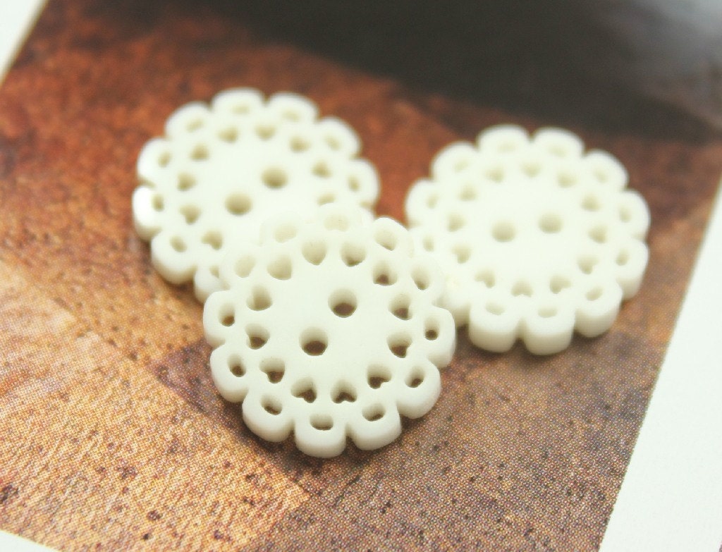 White Buttons White Color Flower Filigree Plastic Buttons. | Etsy