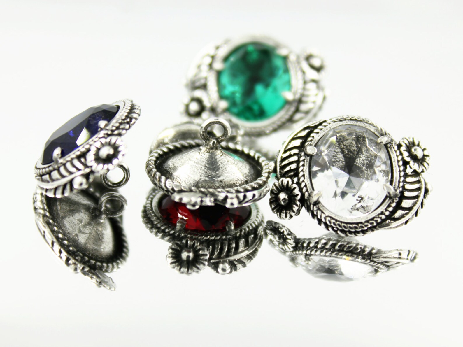 Deep Blue Crystal With Silver Plated Brass Leaf Flower Jewelry | Etsy