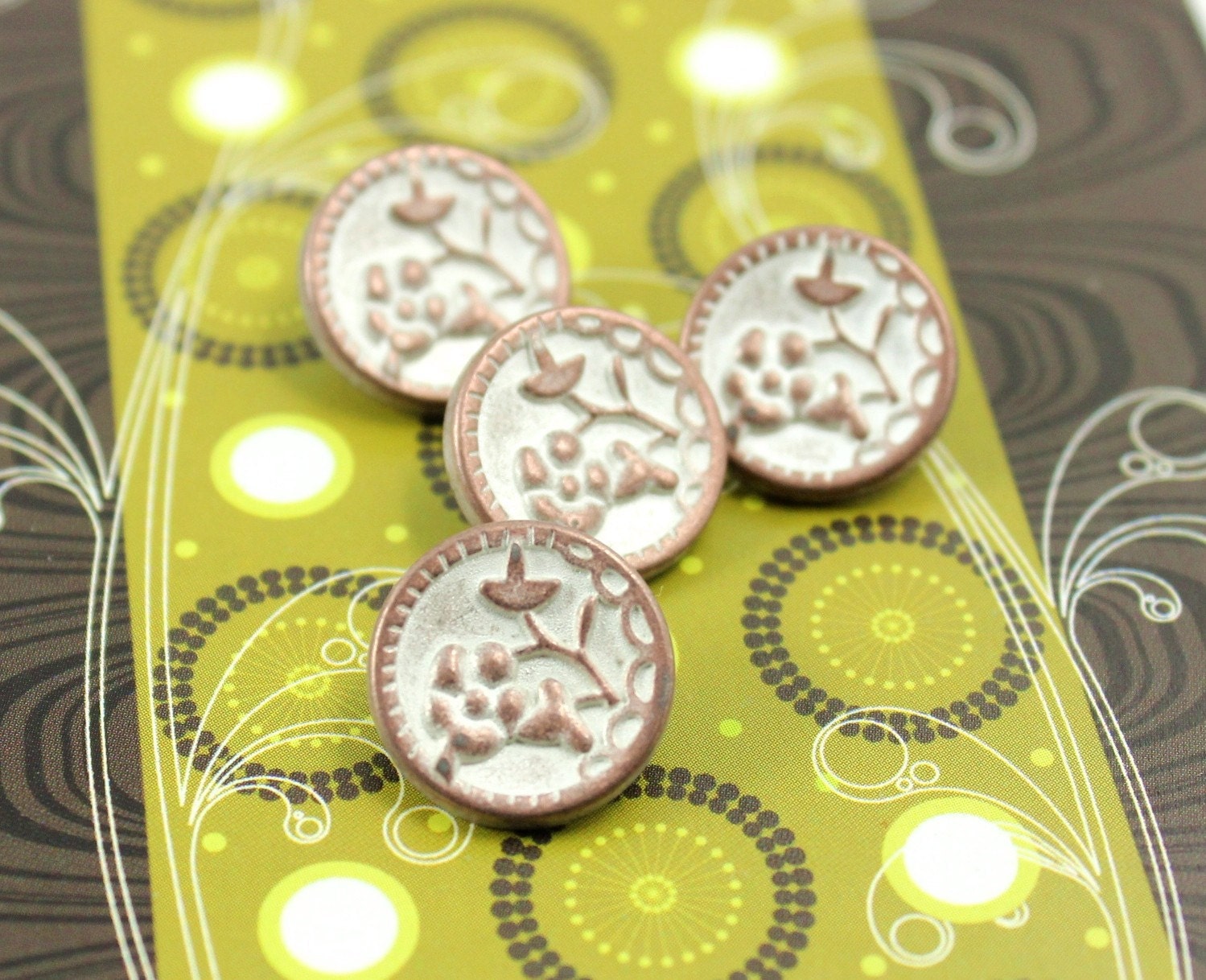 Metal Buttons Plum Flower Metal Buttons Copper White Color | Etsy