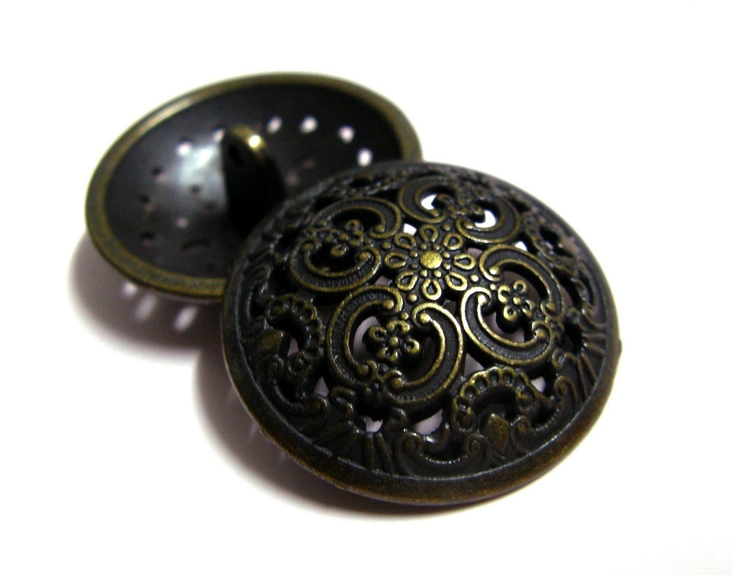 Metal Buttons - Opeowork Floral Engraving Metal Buttons , Antique Brass ...