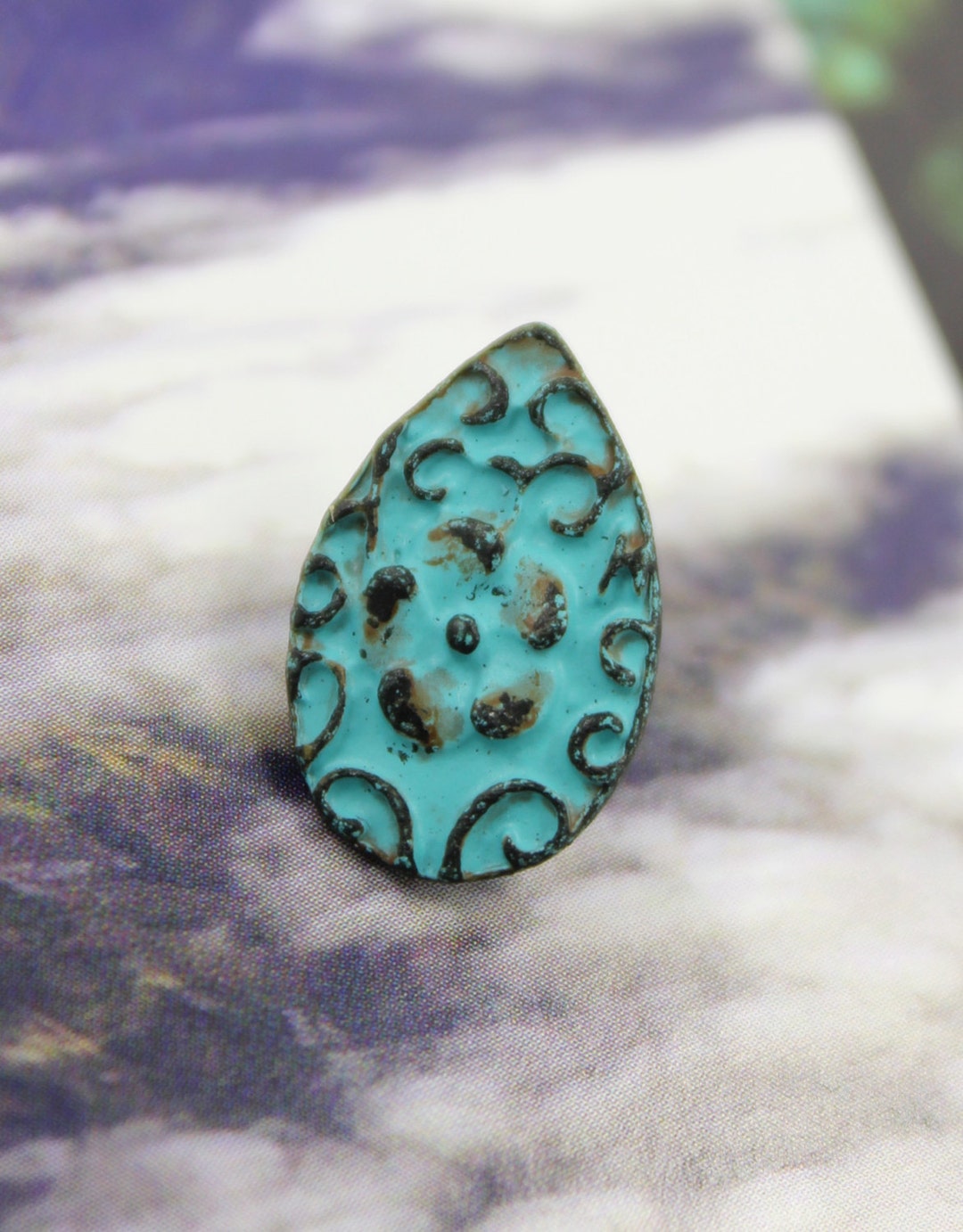 Drop Shaped Flower Carving Metal Shank Buttons , Green Patina Color , 0 ...