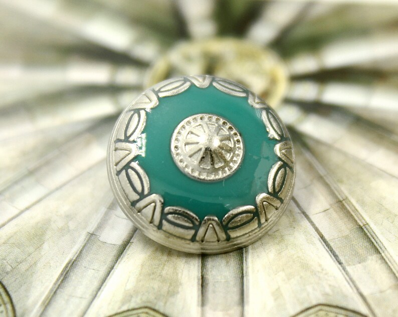 Metal Buttons Silver Flower Domed Metal Buttons Teal Blue - Etsy