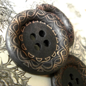Large Wood Buttons - Beautiful Swirls Decorative Domed Border Cascading ...