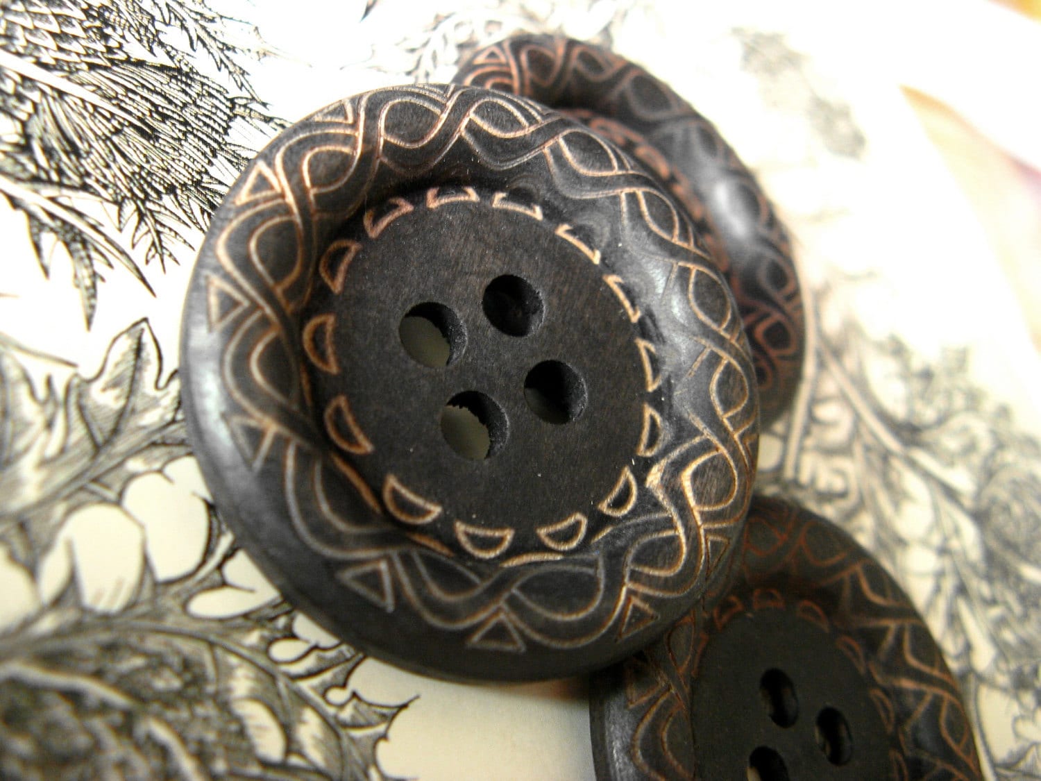 Large Wood Buttons Beautiful Swirls Decorative Domed Border | Etsy