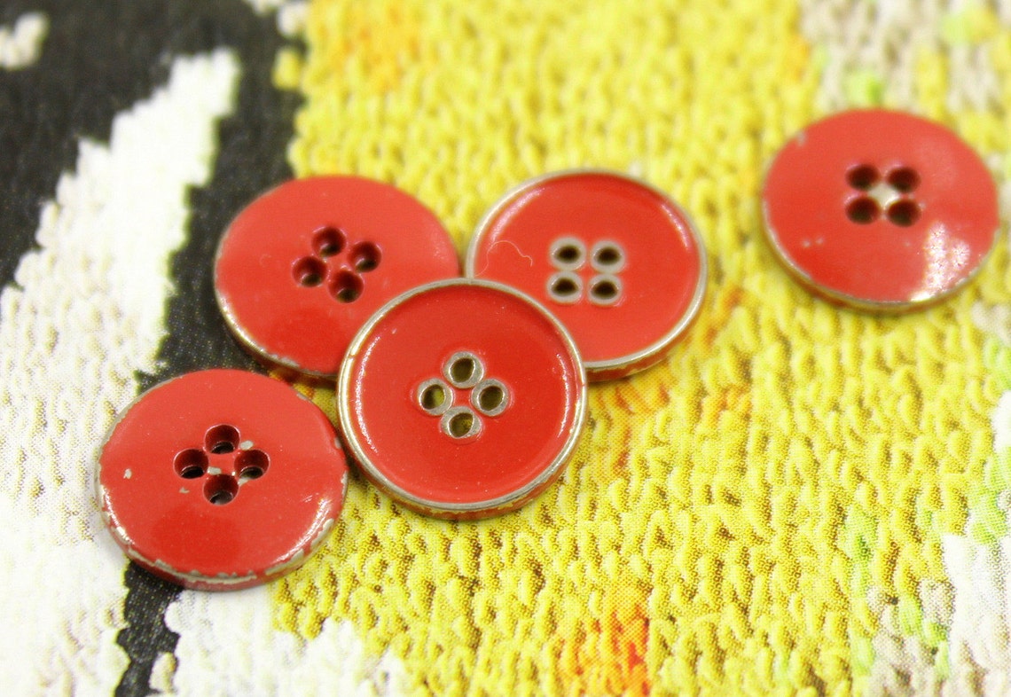 Metal Buttons Red Metal Buttons Silver Color 4 Holes - Etsy