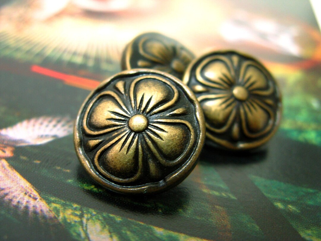 Clover Metal Buttons - Cutie Retro Copper Clover Metal Shank Buttons, 0 ...