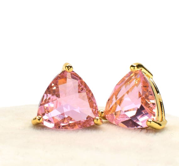 2 Triangle Pink Crystal Glass Pendant / Connector 14mm Gold - Etsy