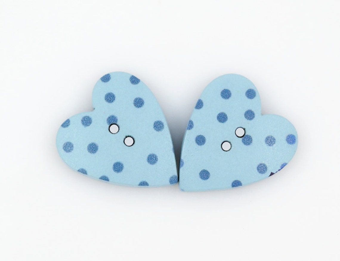 Heart Buttons Polka Dots Baby Blue Heart Wood Buttons. 0.79 - Etsy
