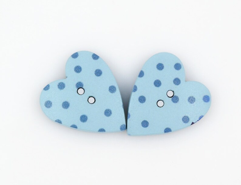 Heart Buttons - Polka Dots Baby Blue Heart Wood Buttons. 0.79 Inch. 10 ...