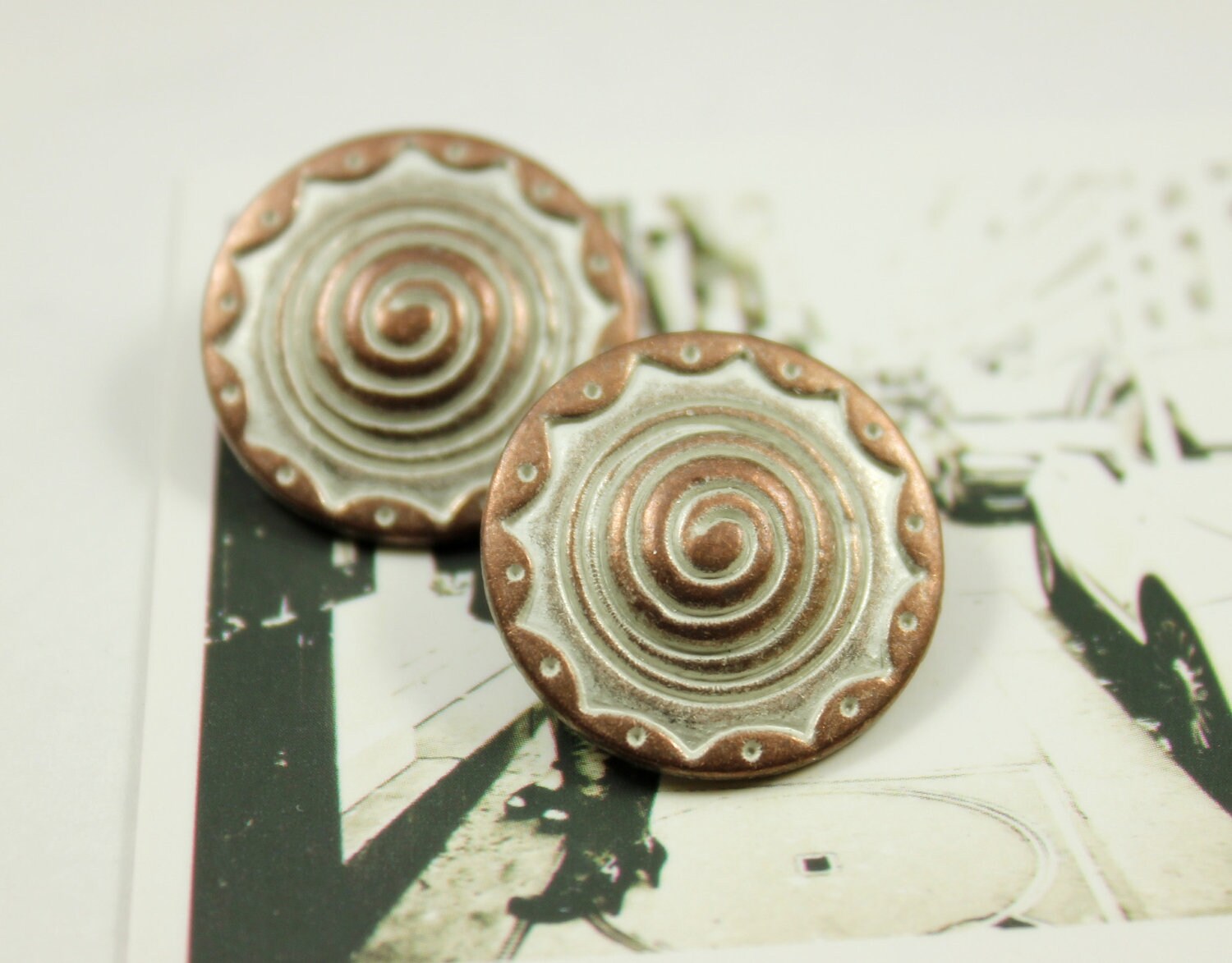 Metal Buttons Spiral Metal Buttons Copper White Patina - Etsy