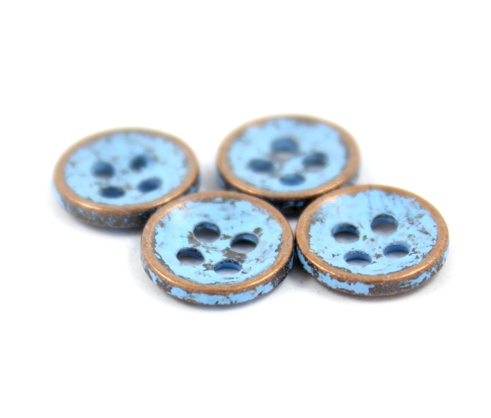 Metal Buttons - Light Blue Metal Buttons , Copper Color , 4 Holes , 0. ...