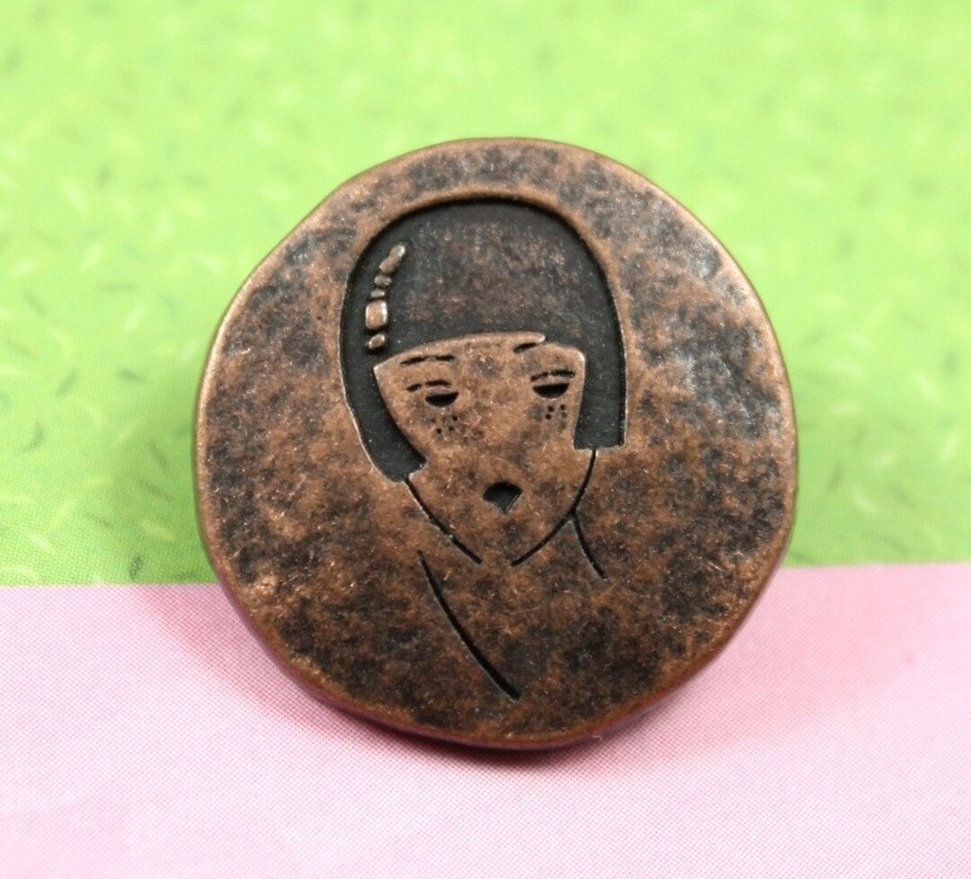Metal Buttons - Girl Face Metal Buttons , Antique Copper Color , Shank ...