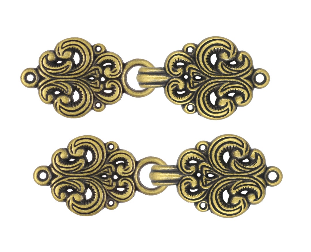 Cloak Clasp Fasteners - Antique Brass Rococo Swirl Flower Cloak Clasp ...