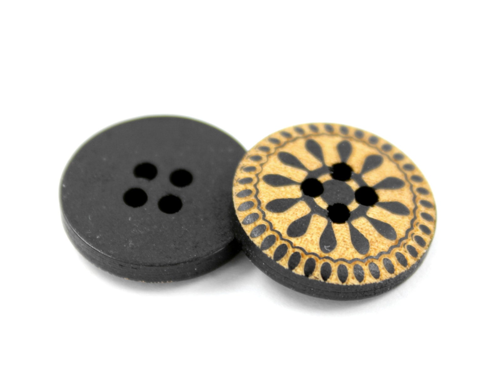 Wooden Buttons - Fancy Pattern Black Wood Buttons, 0.71 Inch. 10 in a ...