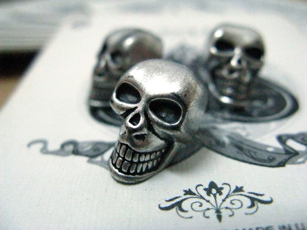 Metal Buttons - Skull Metal Buttons , Retro Silver Color , Shank , 0.59 ...