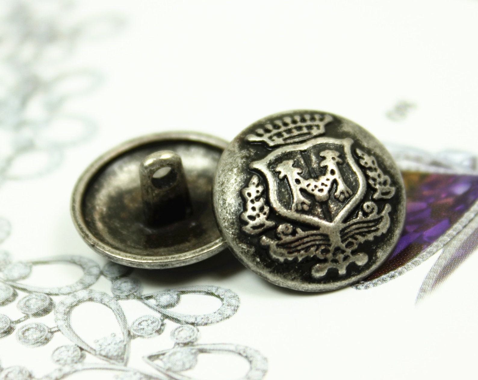 Metal Buttons Crown Shield Metal Buttons Antique Silver | Etsy