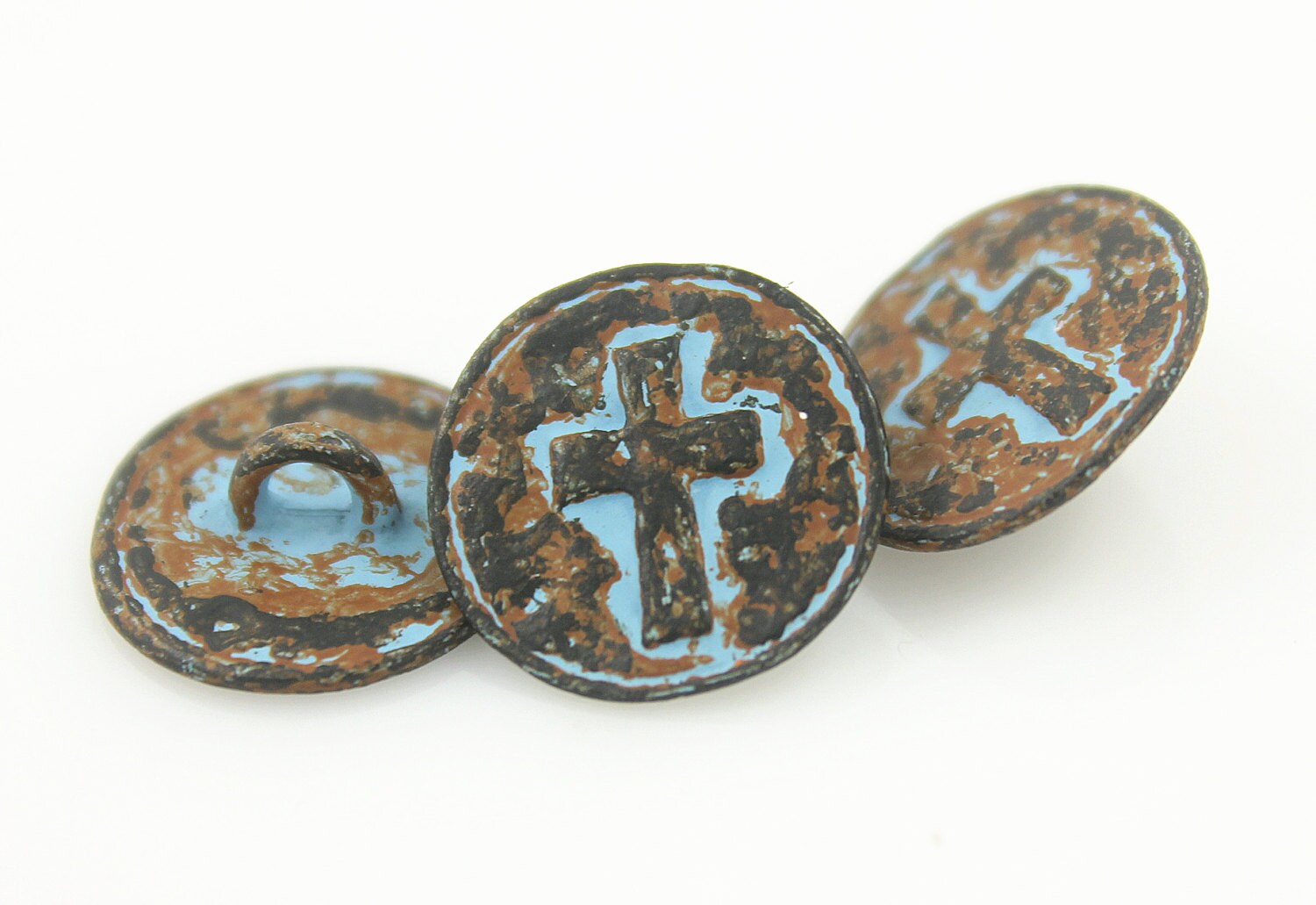 Patina Metal Buttons - Cross Heraldry Blue Patina Metal Shank Buttons ...