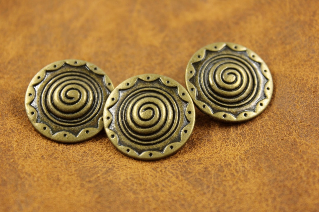 Metal Buttons - Spiral Metal Buttons , Antique Brass Color , Shank , 0. ...