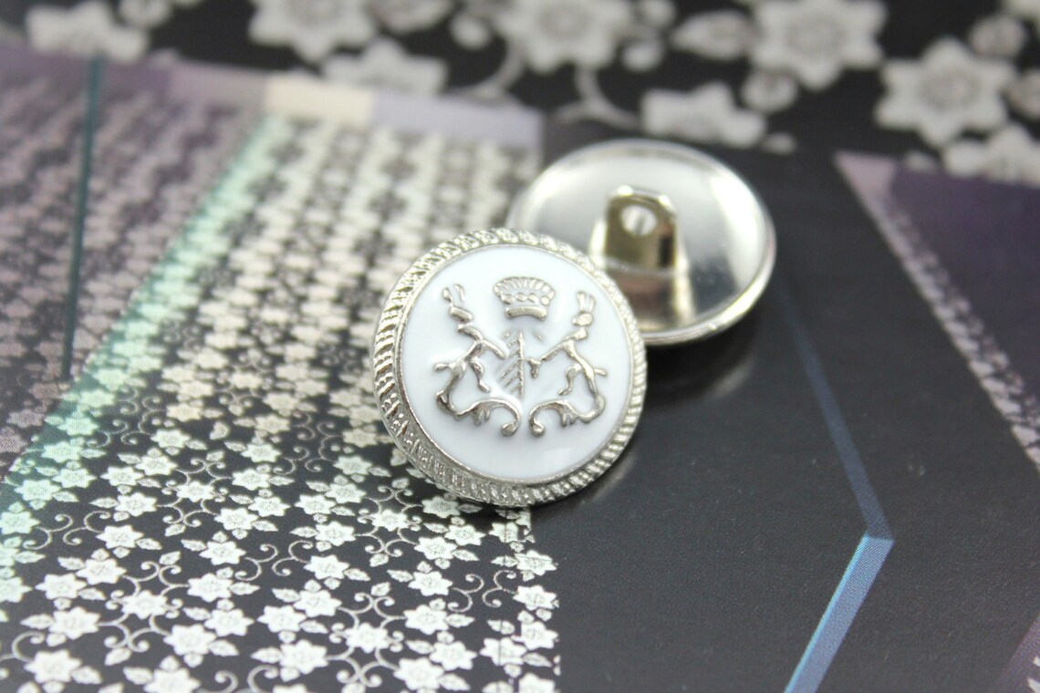 Metal Buttons Crest Emblem Metal Buttons Silver With White - Etsy