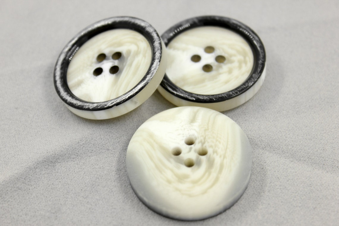 Resin Buttons - Beige Marble Pattern Brushed Black Edge Matte Finish ...