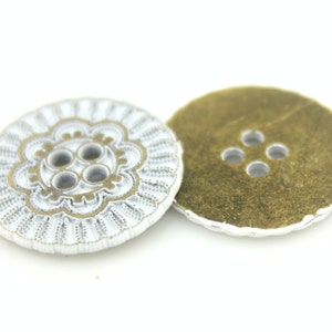 Metal Buttons White and Brass Flower Bloom Metal Hole - Etsy