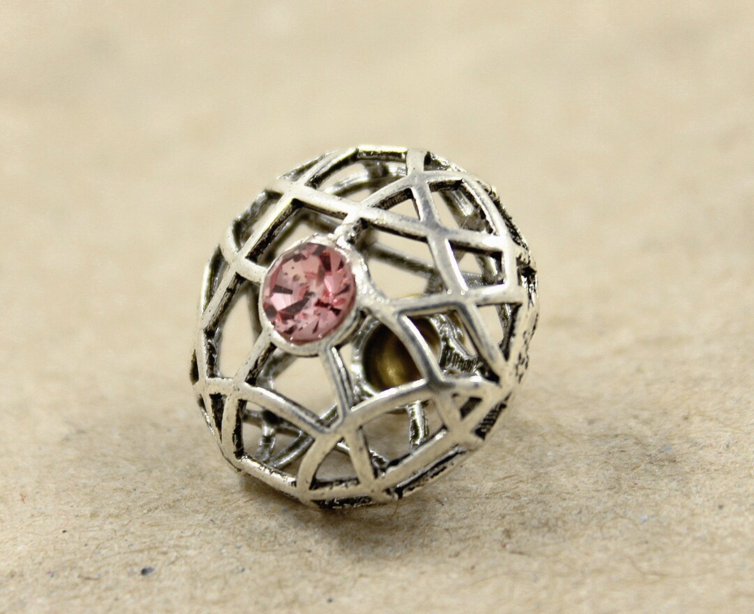 Metal Buttons - Pink Crystal on 3D Round Cage Antique Silver Metal ...