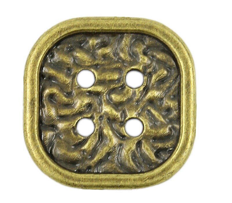 Metal Buttons - Wrinkled Square Antique Brass Metal Hole Buttons - 1 ...